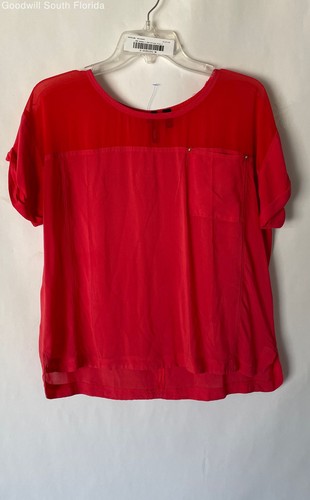 Mango Womens Red Short Sleeve Round Neck Pullover Blouse Top Size Small ...