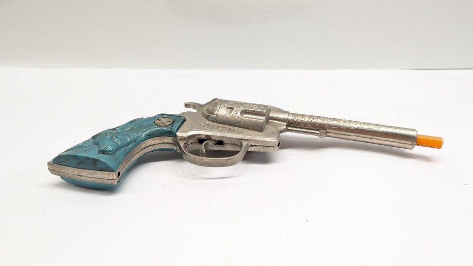 Vintage Marshall Toy Cap Gun Revolver Pistol Blue Turquoise Steer Grip ...