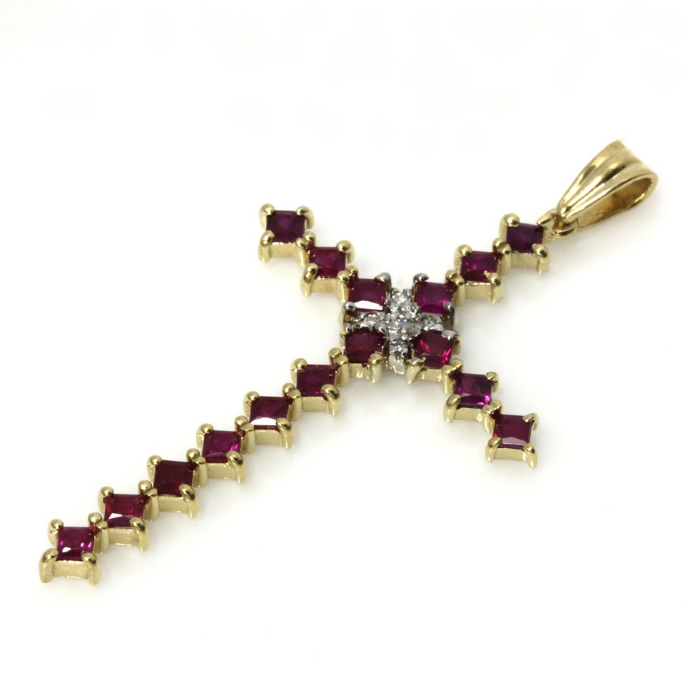 2.6 ctw Natural Red Ruby & Diamond Solid 14k White Gold Big Cross ...