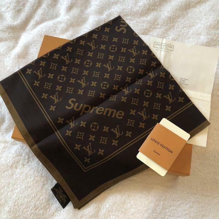 Supreme x Louis Vuitton Scarf Bandana Monogram Brown Authentic Collabo ...
