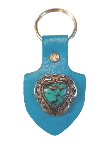 Turquoise HEART KEYCHAIN Handmade Genuine LEATHER Key RING FOB ...