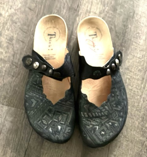 Think! Women Mule Clogs Shoes Silver Leather Slip On Cork Size 9.5(us ...