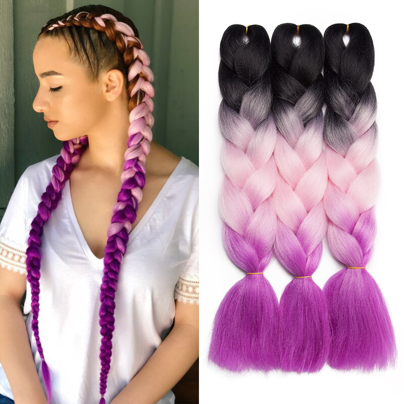24" Handmade Jumbo Braiding Hair Extensions Plaited Box Braids Ombre ...