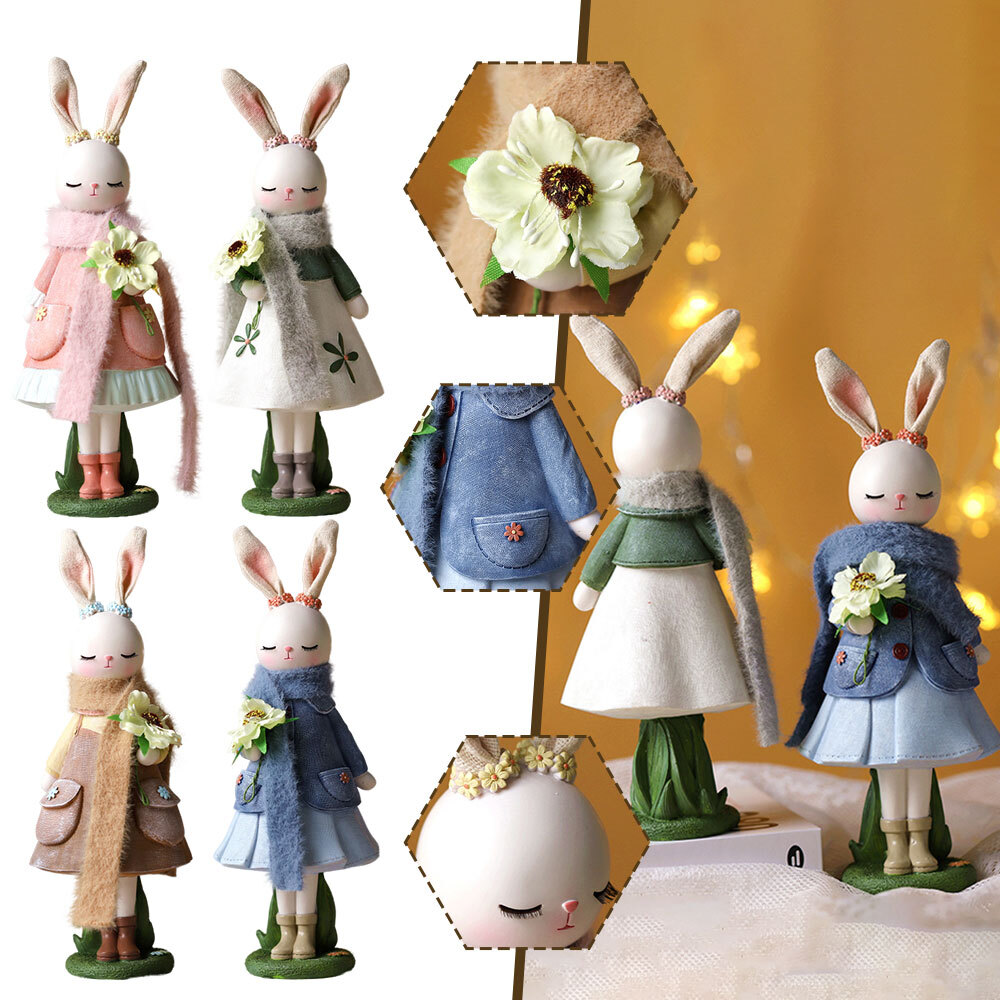 Rabbit Easter Decoration Cute Bunny Figurine Resin Crafts Desktop ...