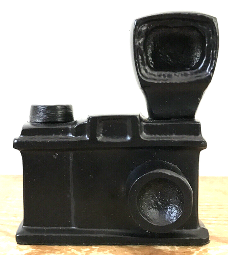 Vintage Black Solid Metal 35mm Film Camera w Flash Figurine Paperweight ...