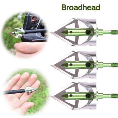 3X Green 100gr Broadhead Steel Arrow Head for Archery Hunting Outdoor ...