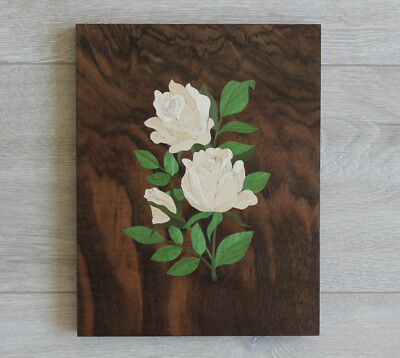 Wooden picture Inlay Roses, wood mosaic, marquetry, flowers wall decor ...