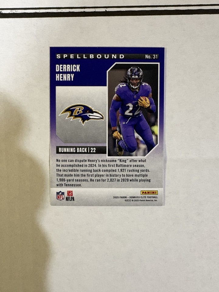 2025 Panini Donruss Elite Football Derrick Henry Spellbound “N” Pink ...