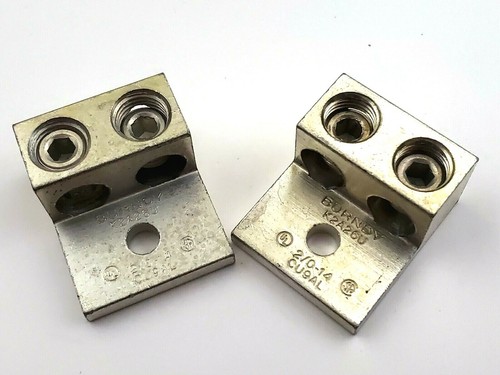 Lot of 2 Burndy K2A26U Double Barrel Mech Lug 2/0-14 AWG 1/4" Hole Dual ...