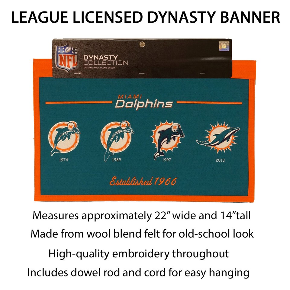 Miami Dolphins NFL Football 22x14 Logo Evolution Heritage Banner | eBay