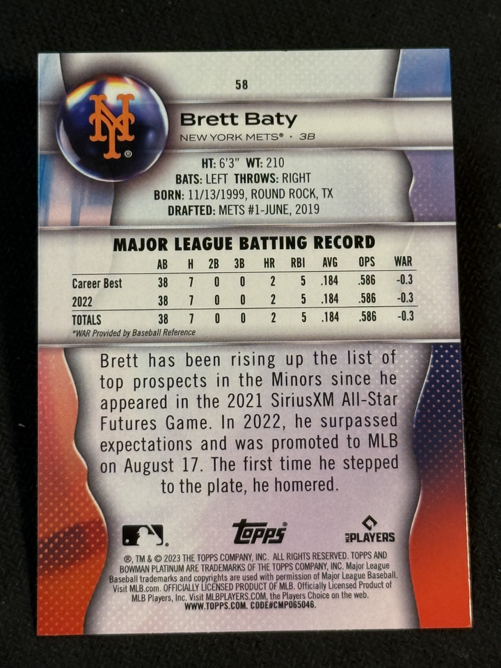 2023 Bowman Platinum PROSPECT ROOKIE Brett Baty, item 2 | eBay
