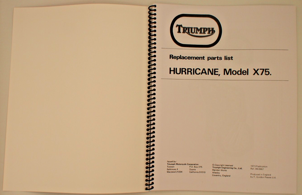 1973 Triumph Replacement parts list 1973 Hurricane, Model X75 #220 | eBay