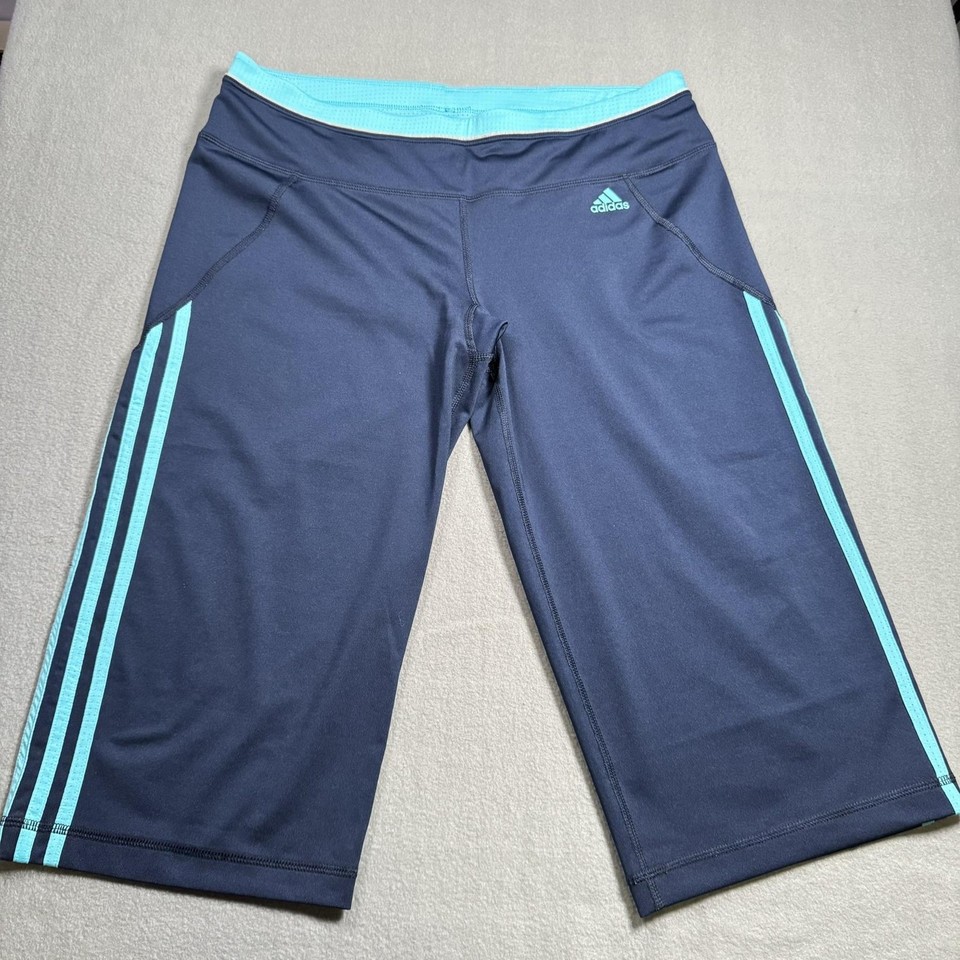 Adidas Capri Pants Womens Large Navy Climalite 3 Stripes Running ...