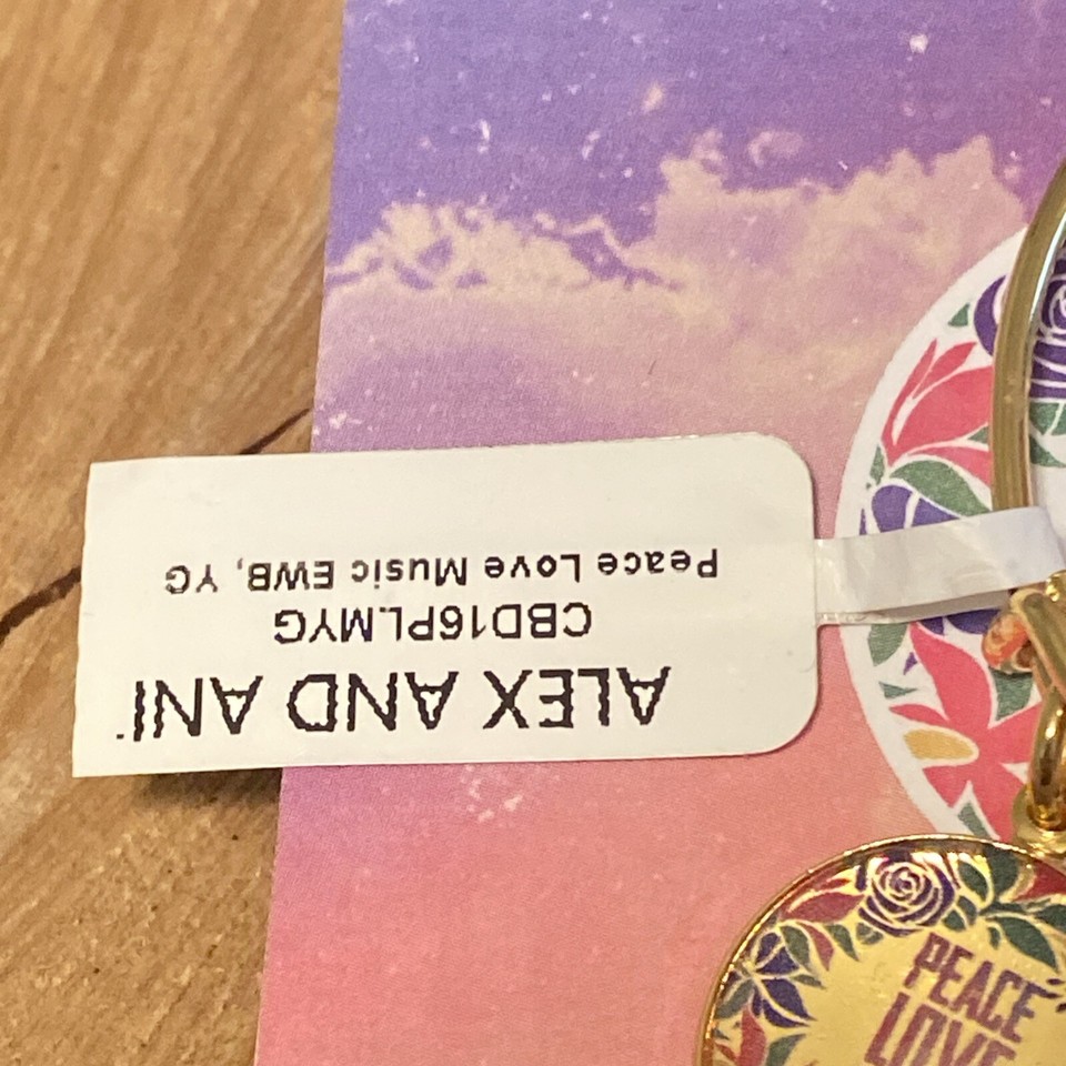 NWT Alex and Ani "PEACE LOVE MUSIC" Charm Shiny Gold Adj Bracelet w/Tag ...