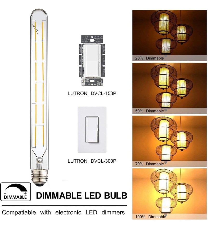 LEOOLS LED Tube Bulbs,T10 Tubular Edison Style LED Filament Bulb, 12W ...