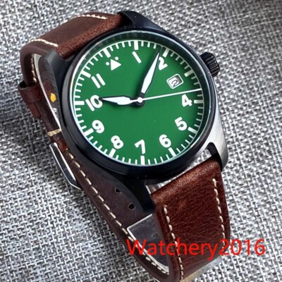 Pilot 39mm Black PVD Case Green Dial Japan NH35 200M Luminous Diving ...