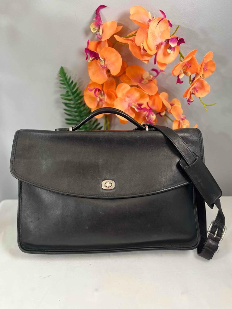 Vintage COACH Lexington Black Smooth Leather Briefcas… - Gem