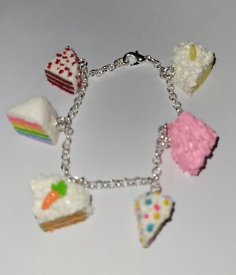 Cake Slice Bracelet Gold Tone Baked Dessert Assorted Layer Rainbow ...
