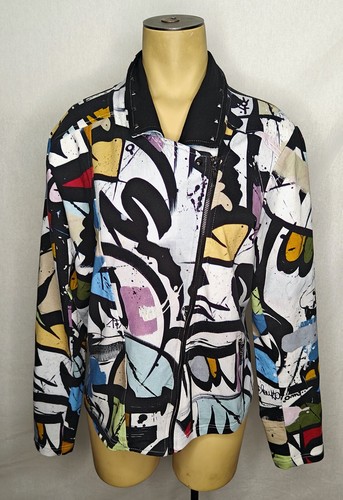 Womens Simply Art by Dolcezza abstract geometric multicolor zip-up ...