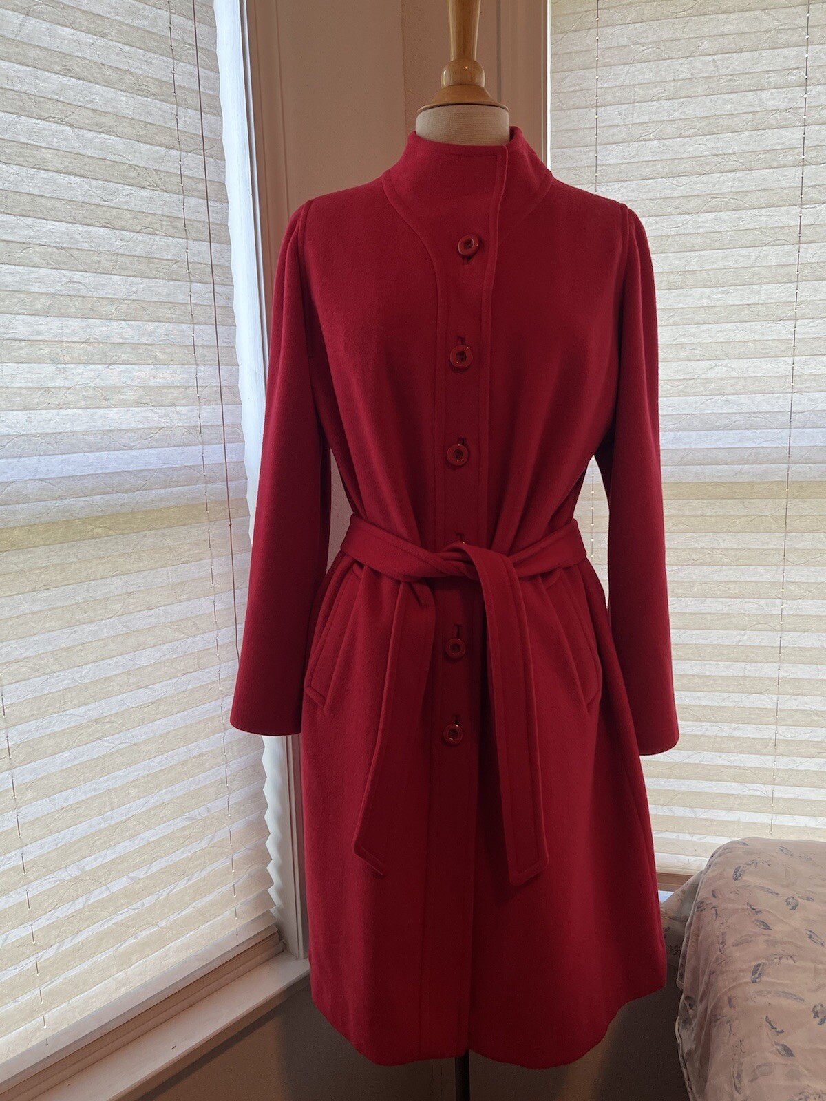 100% Cashmere Warm Women’s Long Red Classic Collarless Coat Union Made ...