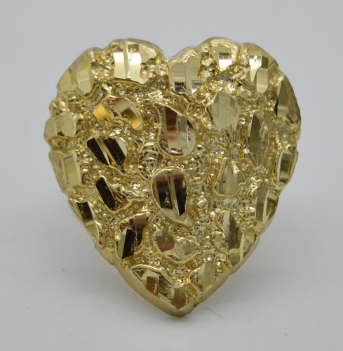 Real 10K Yellow Gold Women's Large Nugget Heart Ring 5.2gr | eBay