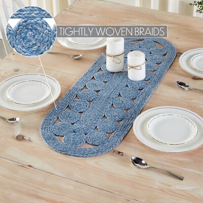 New Primitive Farmhouse GRAY & BLUE BRAIDED TABLE RUNNER Topper 36" | eBay