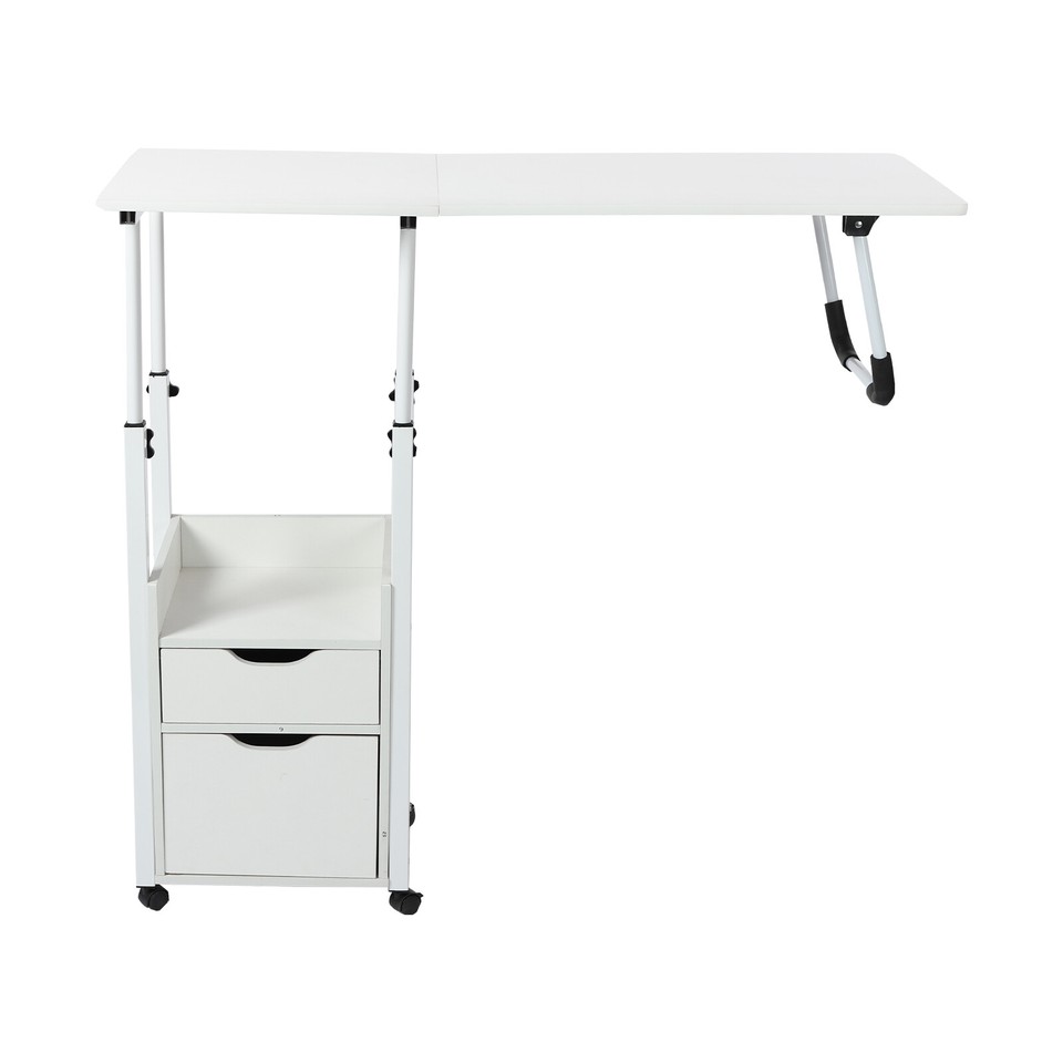Overbed Table w/ Wheels, Movable Bedside Table, Height Adjustable Over ...