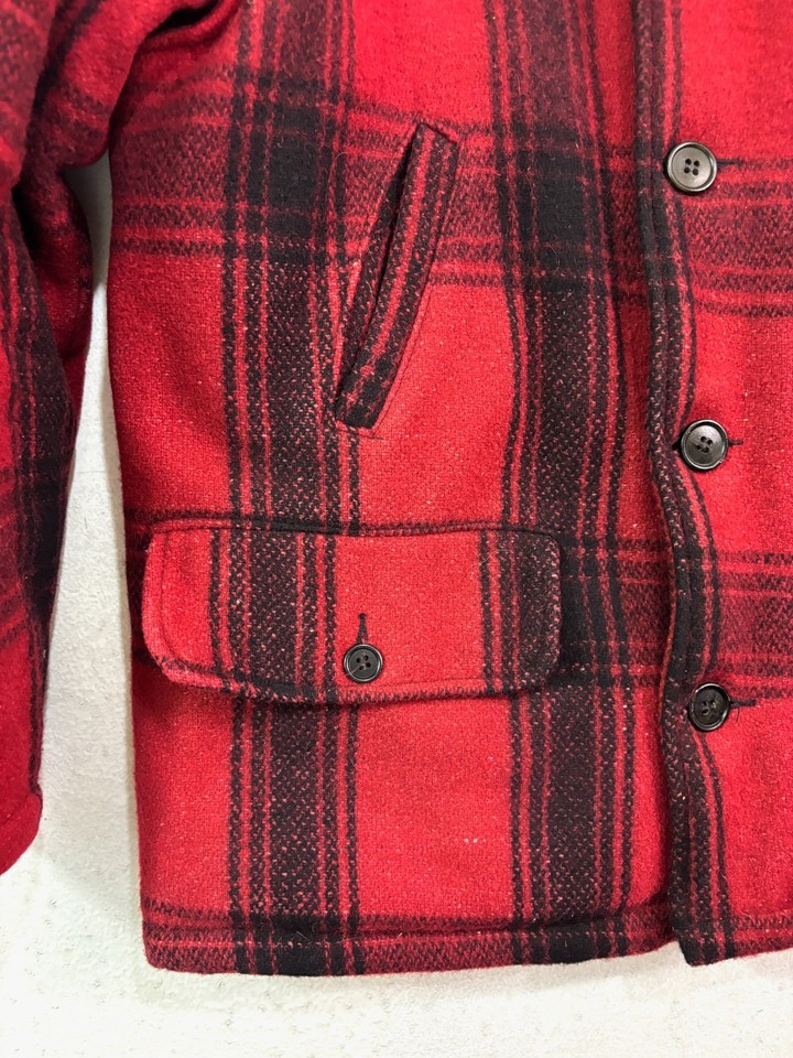 vtg 70s Medium Red Black Buffalo Plaid Mackinaw Lumber Cruiser Jacket ...