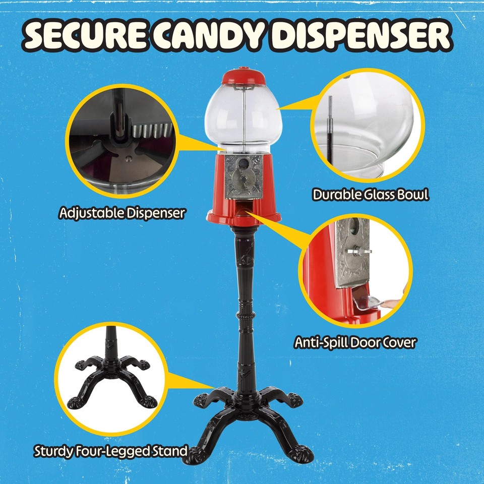 15” Gumball Machine with Stand and Coin Bank - Bubble Gum Machine Candy ...
