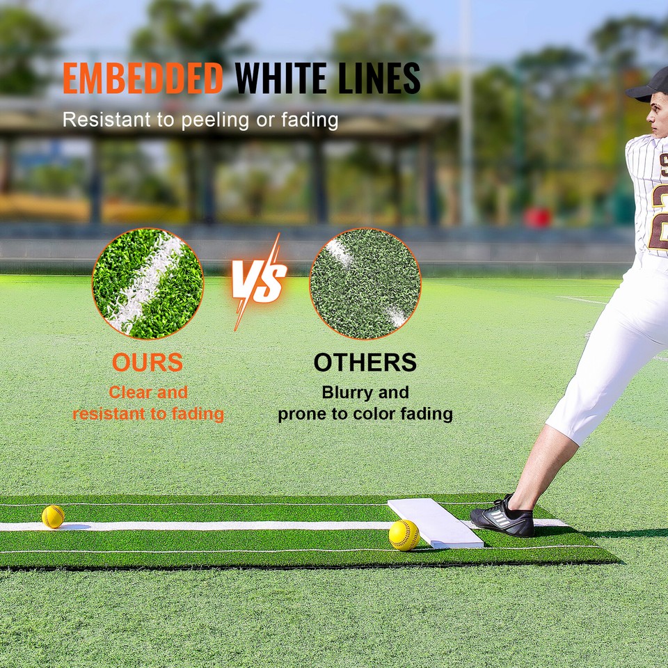 10'x3' Softball Pitching Rubber Mat Indoor Outdoor Mound Training Aid ...