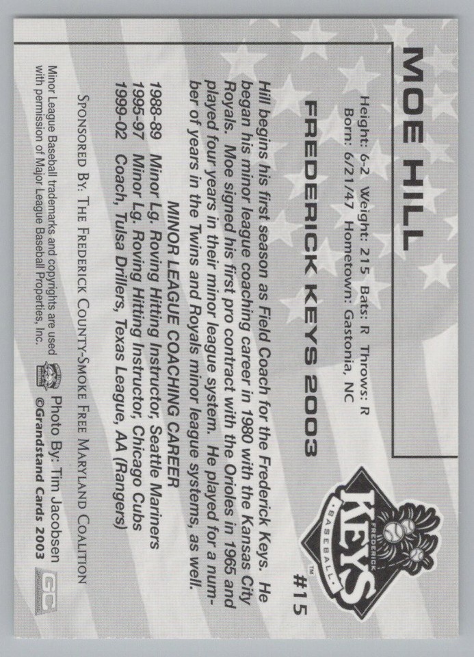 Moe Hill 2003 Grandstand Frederick Keys No Smoking | eBay