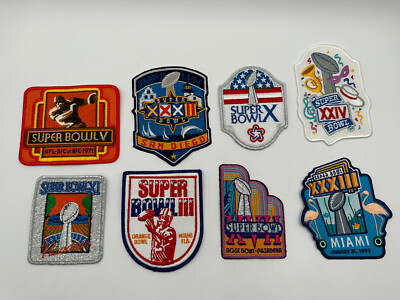 Vintage NFL Super-bowl Patch Lot III, V, X, XI, XVII, XXII, XXIV ...