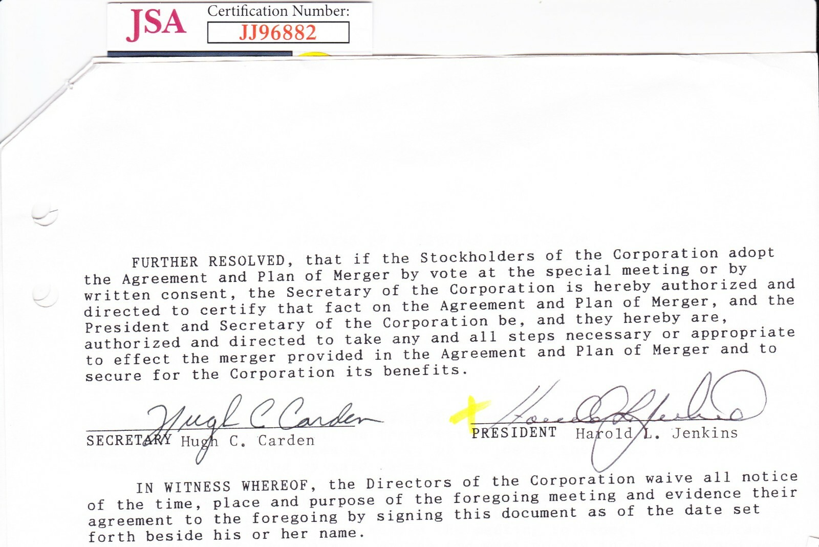 CONWAY TWITTY Signed Autograph Contract Original Name HAROLD JENKINS ...