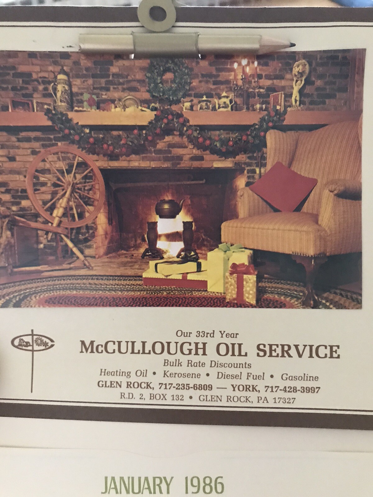 Vintage 1986 McCullough Oil Glen Rock York Pennsylvania Calendar | eBay