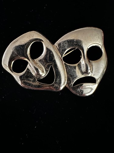 Vintage Theatrical Drama Mask Brooch Pin, gold tone | eBay