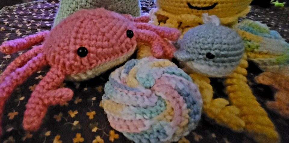 Lot Of 7 Hand Crocheted Stuffies Stuffed Sea Creatures Animals Octopus ...