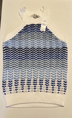 Loft Outlet Women’s Xs White Blue Knit Sleeveless Top | eBay
