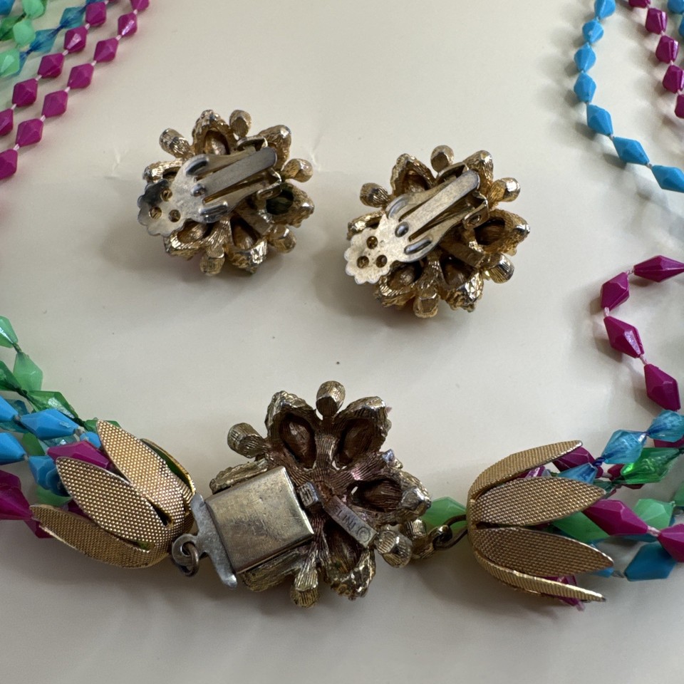 Vintage Signed Belini Bright Colors Demi Parure Set Earrings And ...