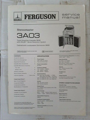Ferguson Stereomaster 3A03 Tuner/Amplifier/Cassette 39038 Service ...