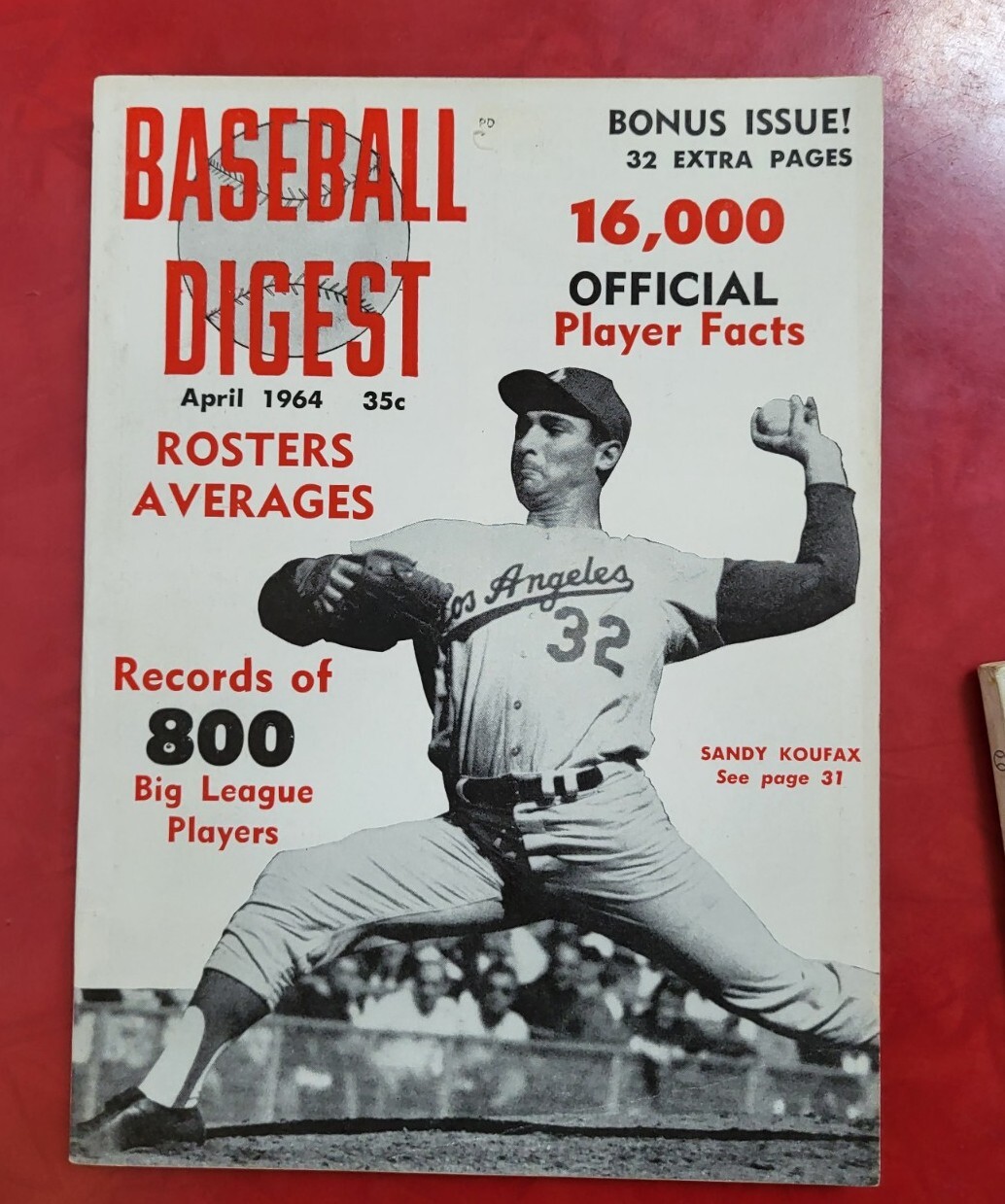 1964 APRIL BASEBALL DIGEST- SANDY KOUFAX COVER, Excellent CONDITION, NO ...