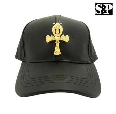 Unisex Hip Hop Faux Leather Gold ANKH CROSS Fashion Adjustable Size Cap ...