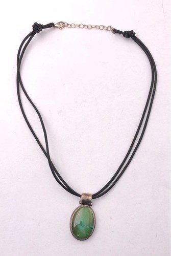 Exex 925 Sterling Silver 15.40g Hardstone Pendant Cord Chain Necklace ...