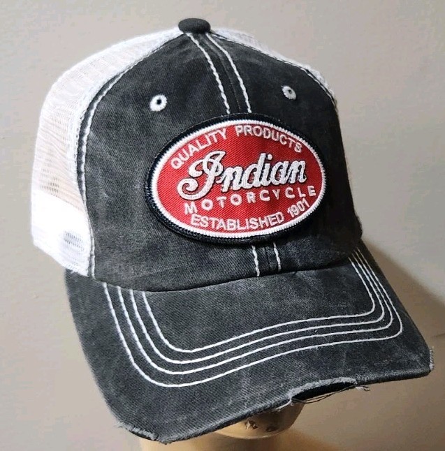 Indian Motorcycle Distressed Mesh Trucker Hat Black & White Mesh Hat | eBay
