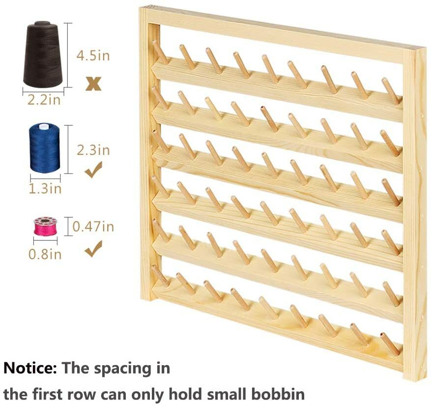 54-Spool Sewing Thread Rack with Hanging Hook, Wall Mounted Wooden ...
