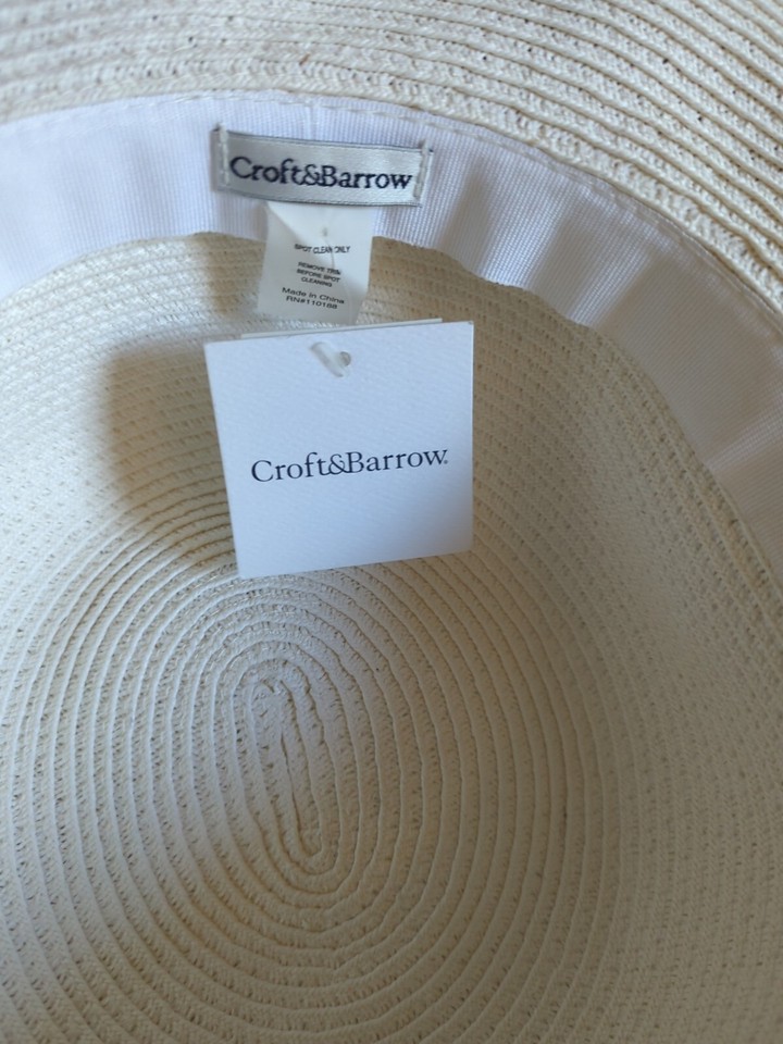 Croft&Barrow New Women Floppy White & Black Straw Derby Brim Sun Hat ...