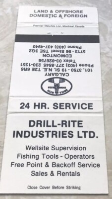 Matchbook Cover Drill Rite Industries Ltd. Edmonton Calgary | eBay