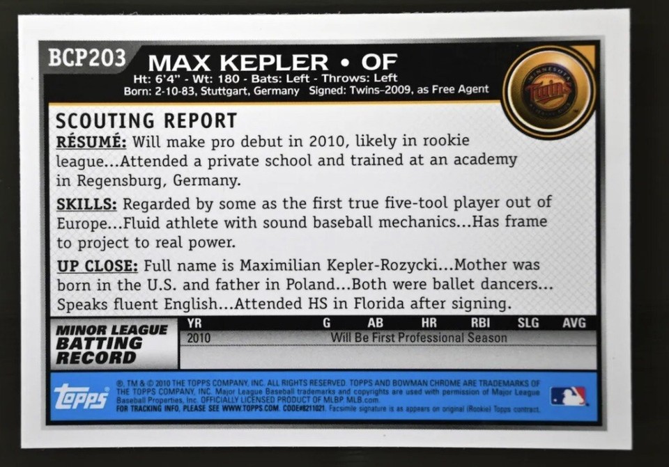 LOT OF 30 Max Kepler 2010 Bowman Chrome Draft RC ROOKIE TWINS | eBay UK