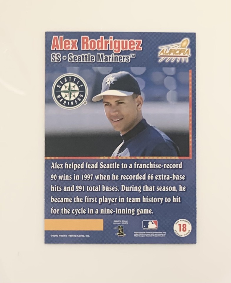 ALEX RODRIGUEZ 1999 Pacific Aurora Pennant Fever #18 Mariners Rangers ...