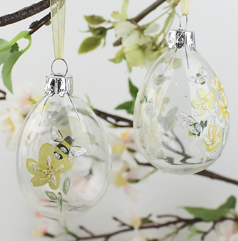 GISELA GRAHAM EASTER GLASS EGG BEE DAISY BUTTERCUP FLOWER BEEHIVE ...