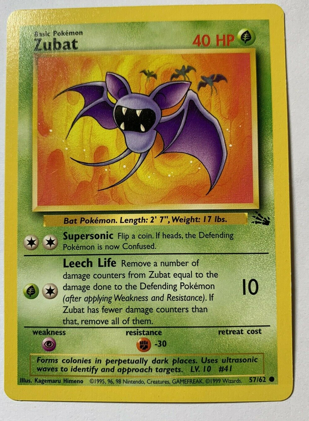 ZUBAT - Fossil Set- 57/62 - Common - Pokemon Card - Unlimited - 1999 ...